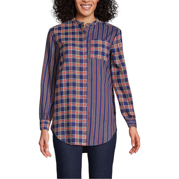 Lands' End | Tops | Lands End Womens Plaid Flannel Tunic Top A Line ...